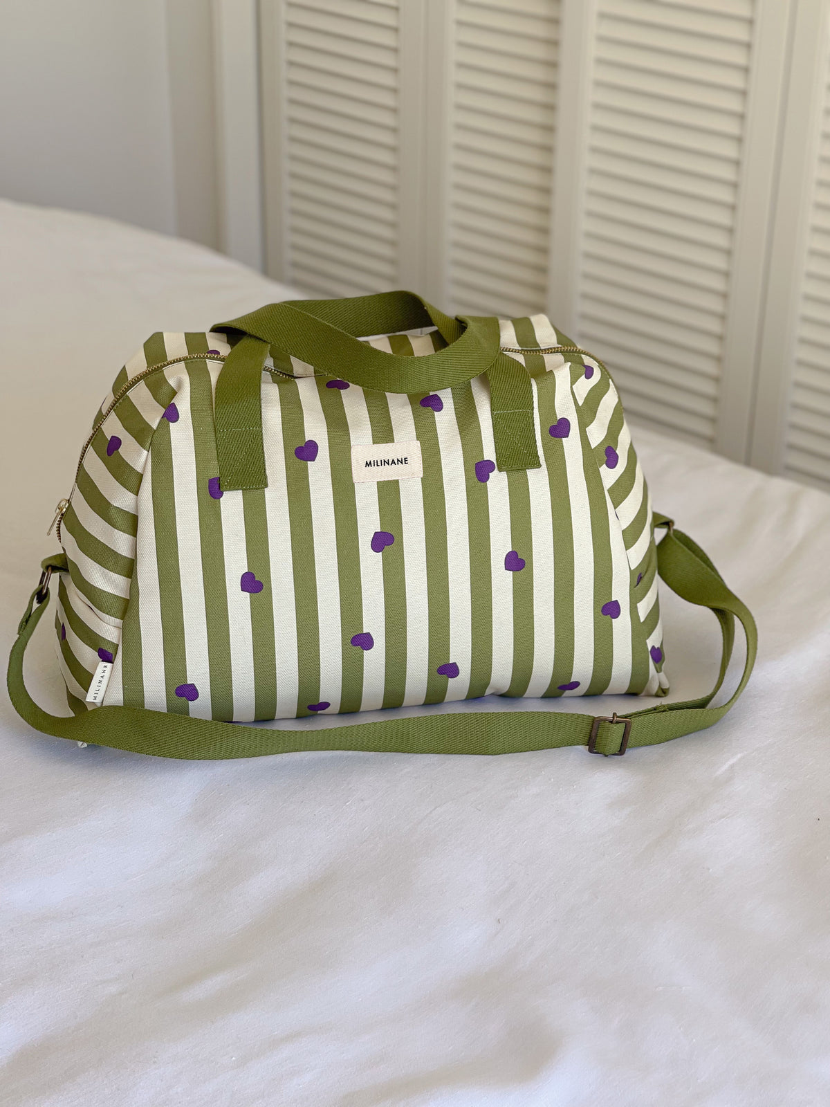 Sac à langer en coton à Rayure et coeurs - MILINANE