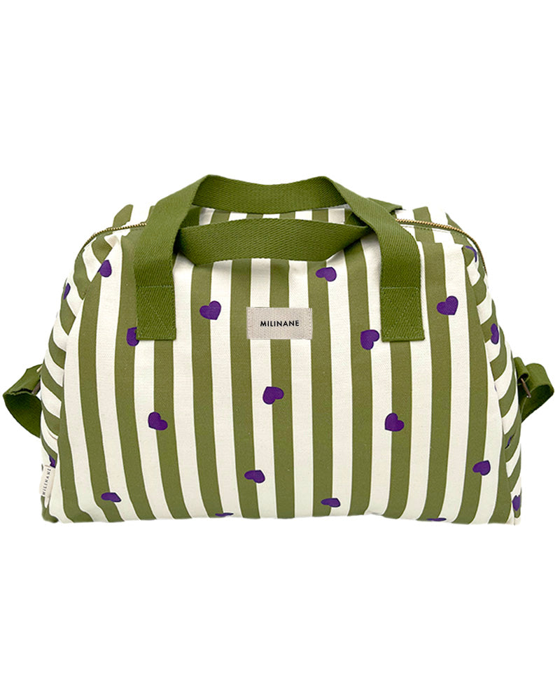 Sac à langer en coton à Rayure et coeurs - MILINANE